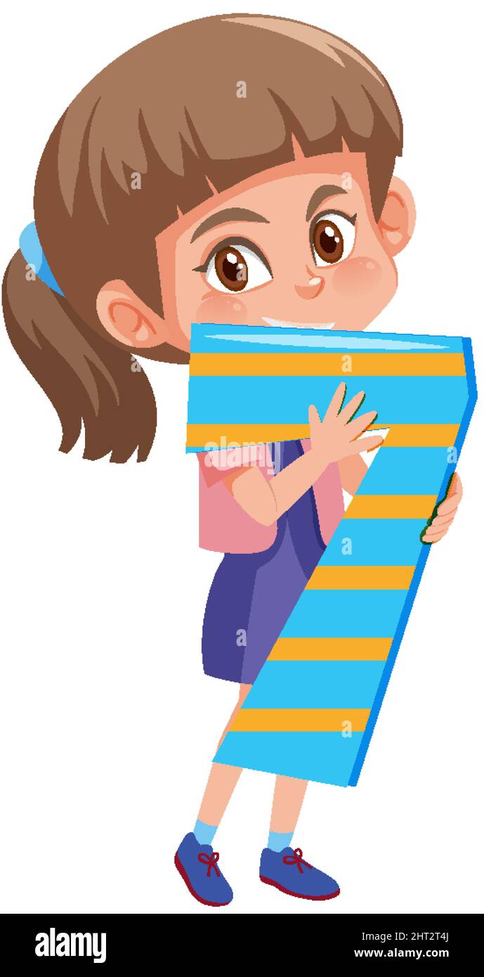 Student girl holding the number cartoon character isolated on white ...
