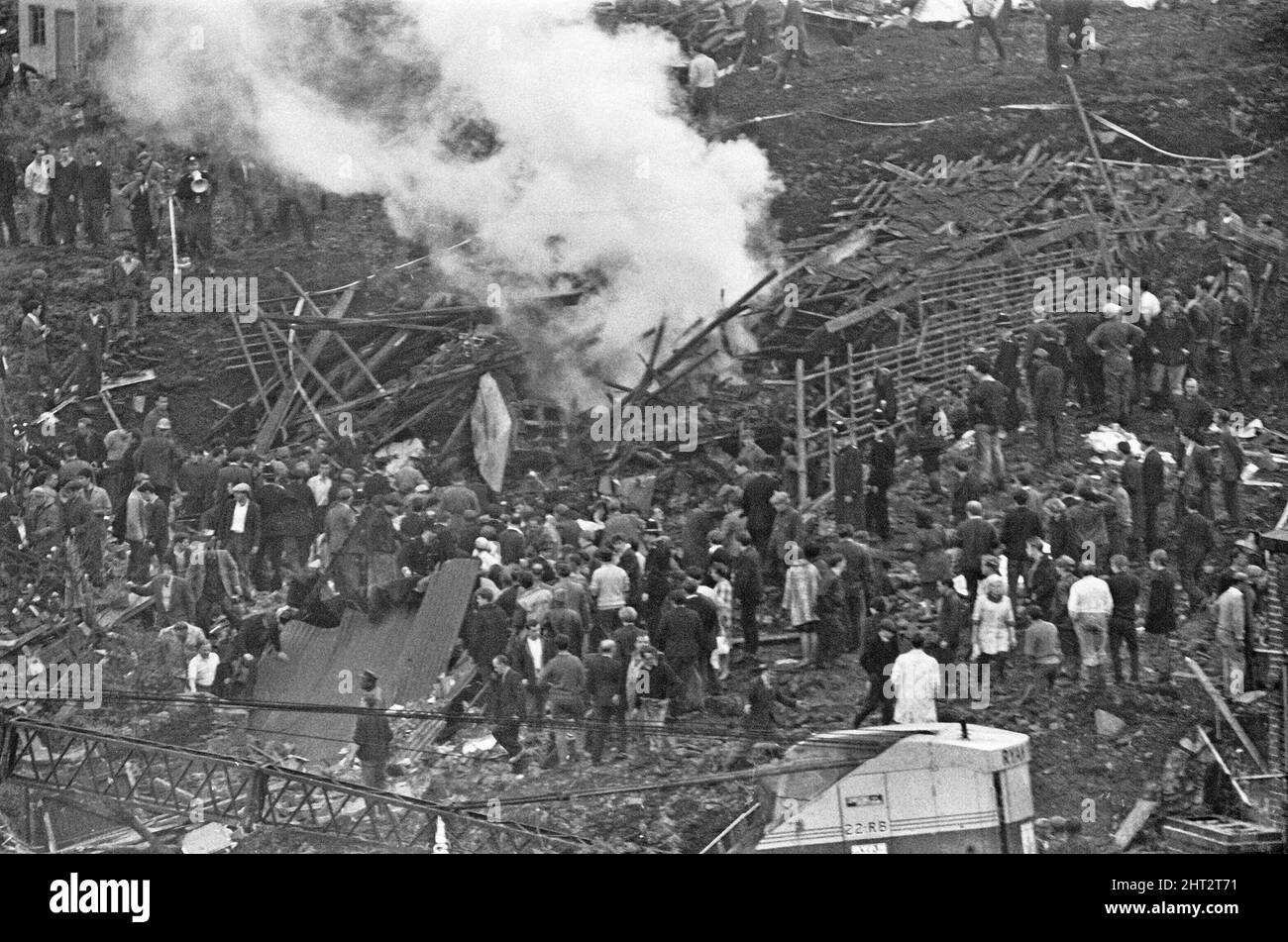 Aberfan - 21st October 1966 A bonfire is made near to where the mud ...