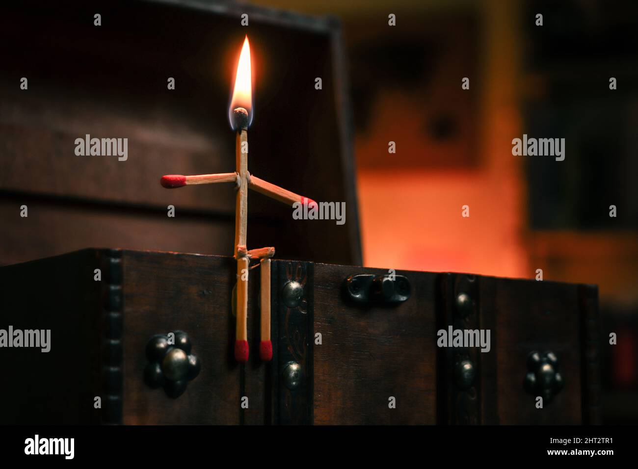 Closeup shot of a matchstick man with its head on fire Stock Photo - Alamy