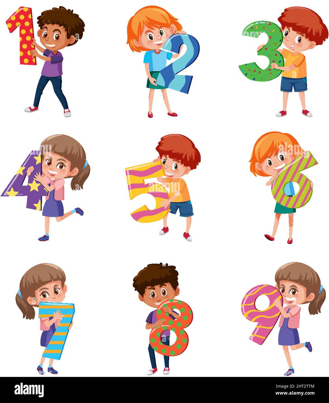 Set of different children holding the numbers isolated on white ...