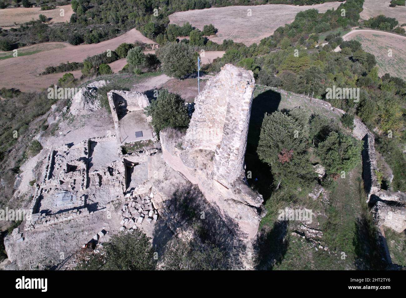 Aerial view of ruins of the Calders Castle, in the municipality of ...