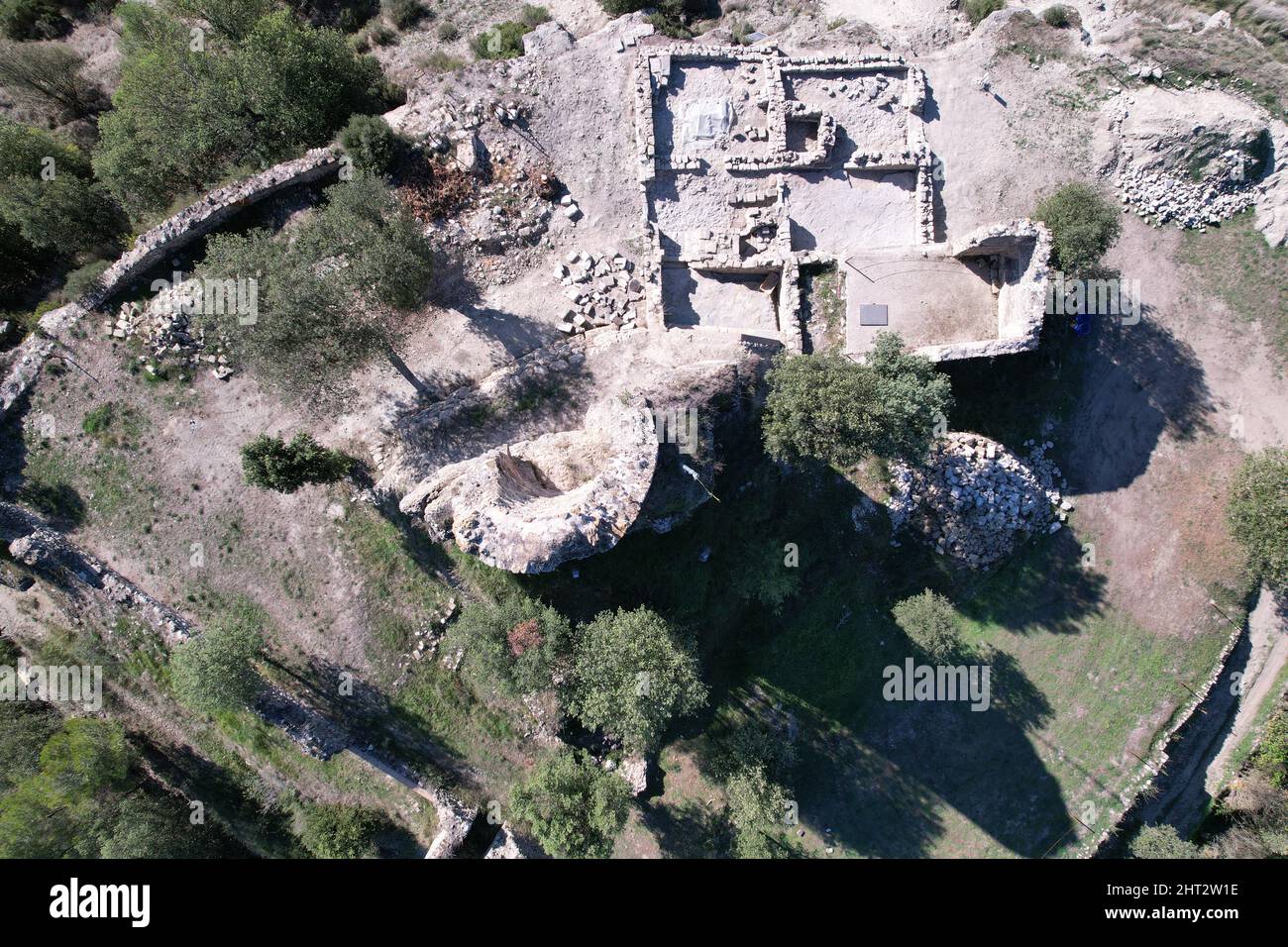 Aerial view of ruins of the Calders Castle, in the municipality of ...