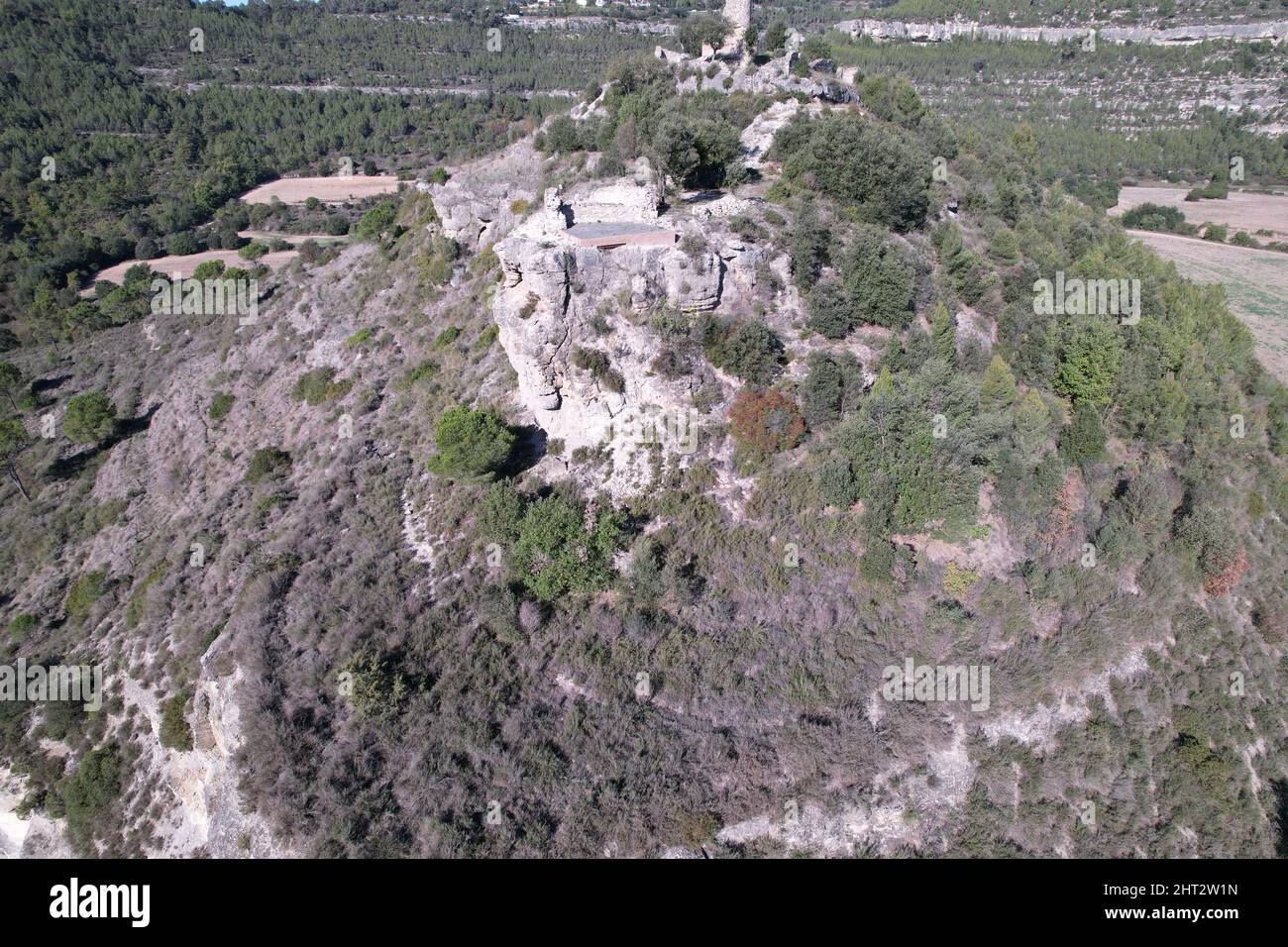 Aerial view of ruins of the Calders Castle, in the municipality of ...