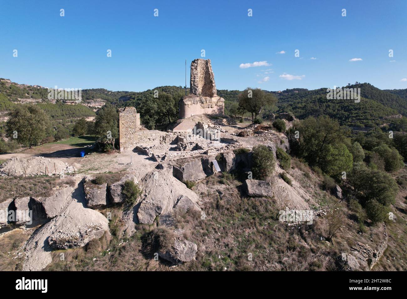 Aerial view of ruins of the Calders Castle, in the municipality of ...