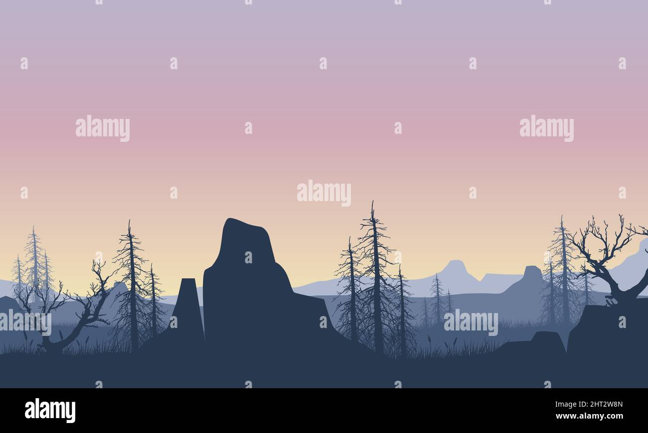 Amazing view of the mountains at sunset from the cliff edge. Vector ...