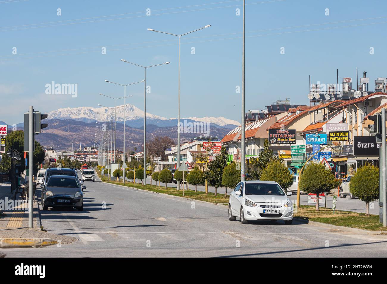 Side, Turkey – February 02 2022: city street with multi-storey houses ...