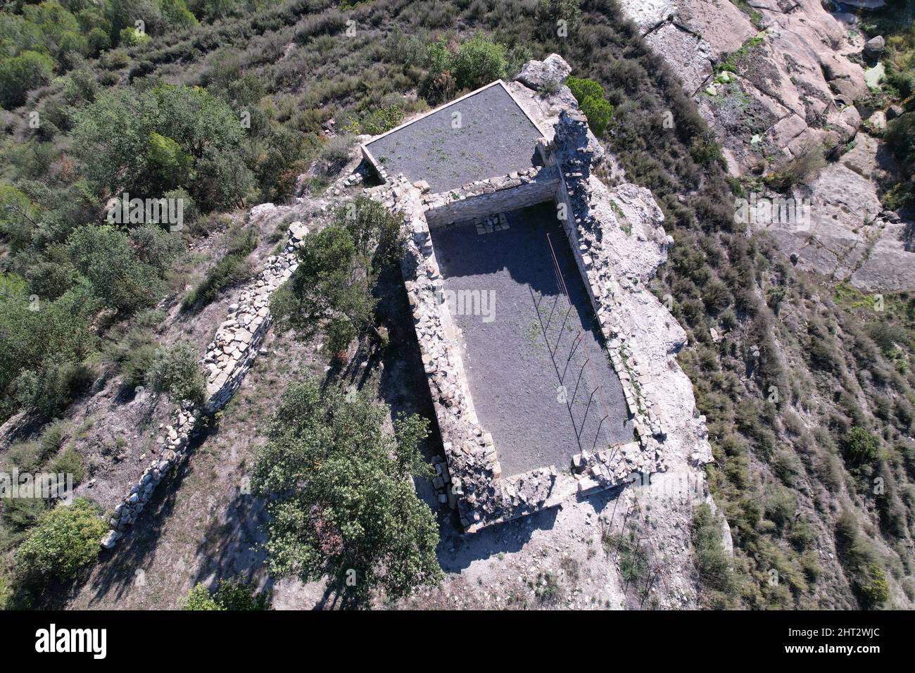 Aerial view of ruins of the Calders Castle, in the municipality of ...