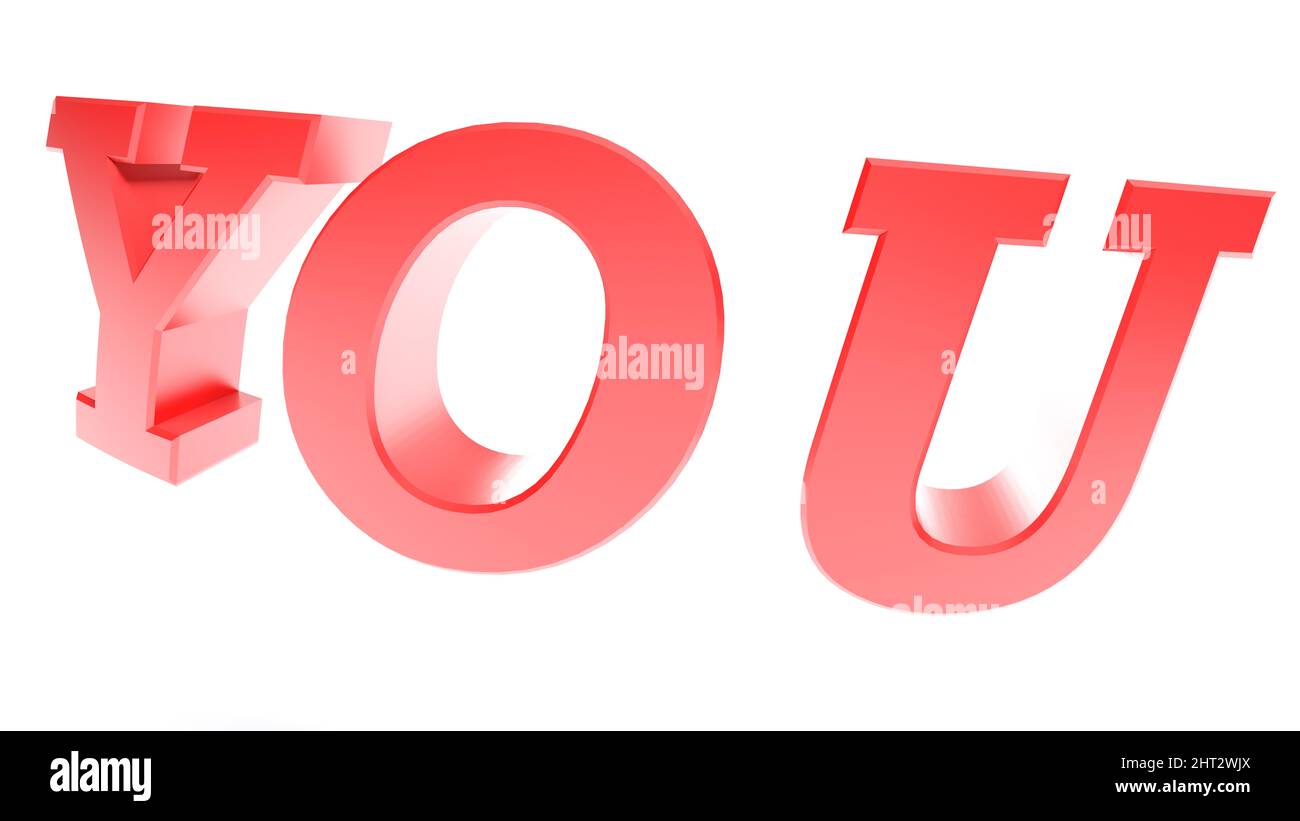 YOU in red letters on white background - 3D rendering illustration ...