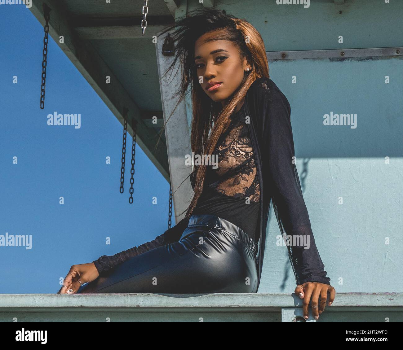 Beautiful African American model pose for a fashion photography by the ...