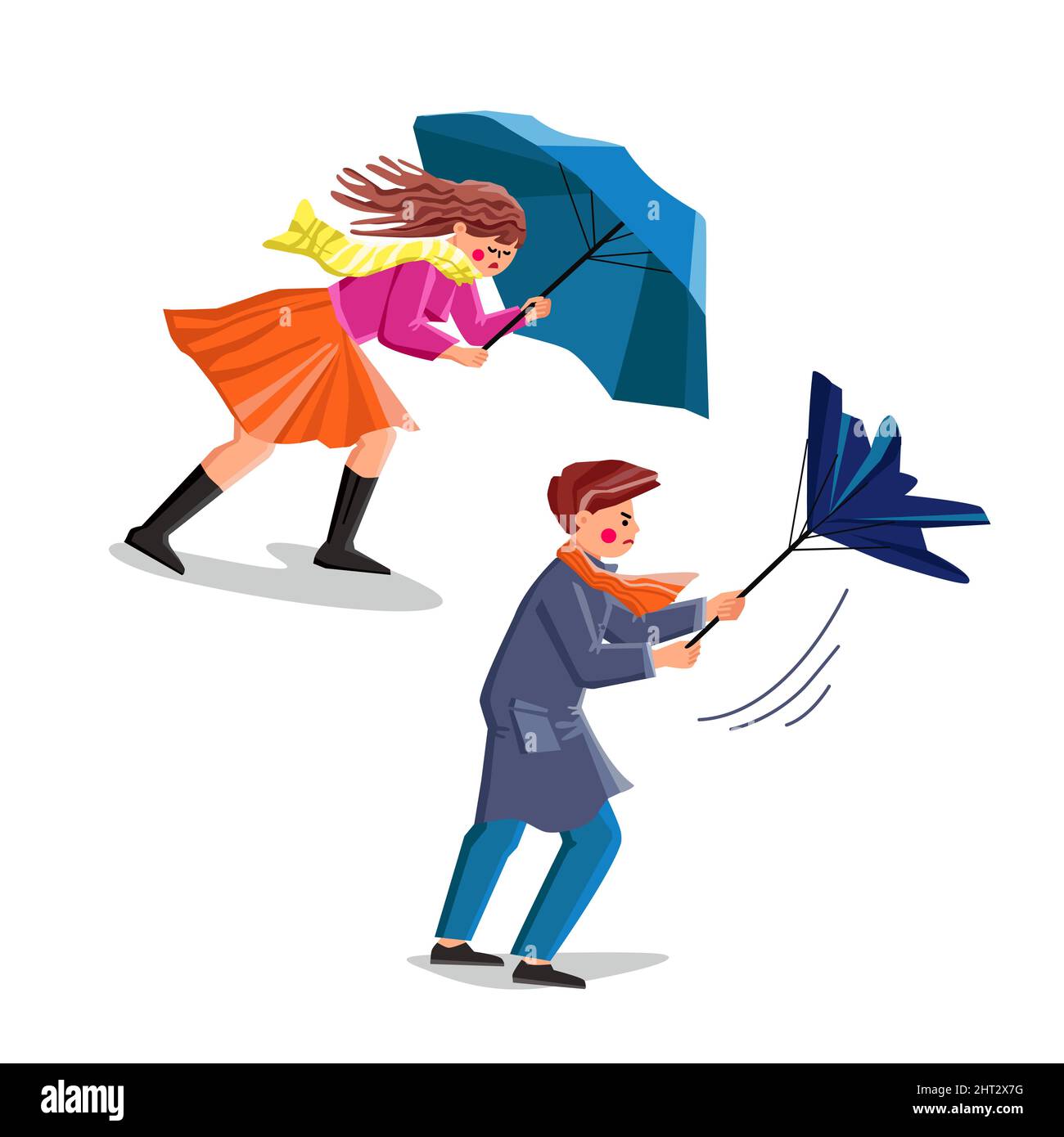 Windy Weather People Try Holding Umbrella Vector Stock Vector Image ...