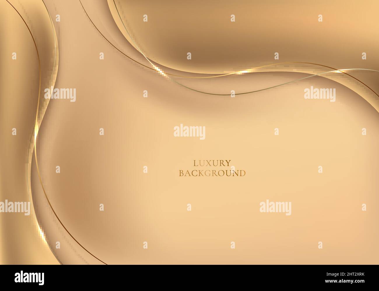 Abstract gold curved lines on satin fabric folds or fluid wave golden ...