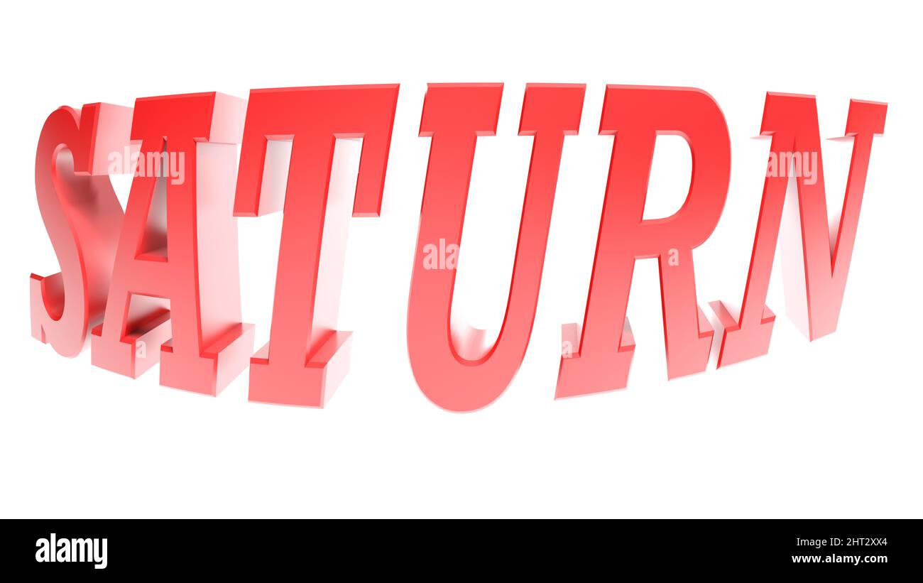 SATURN red write on white background - 3D rendering illustration Stock ...