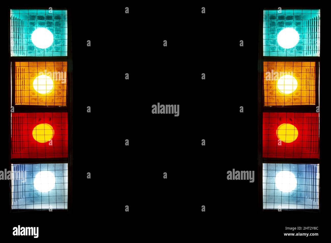 Frame in the form of old theatrical stage lighting spotlights on a ...