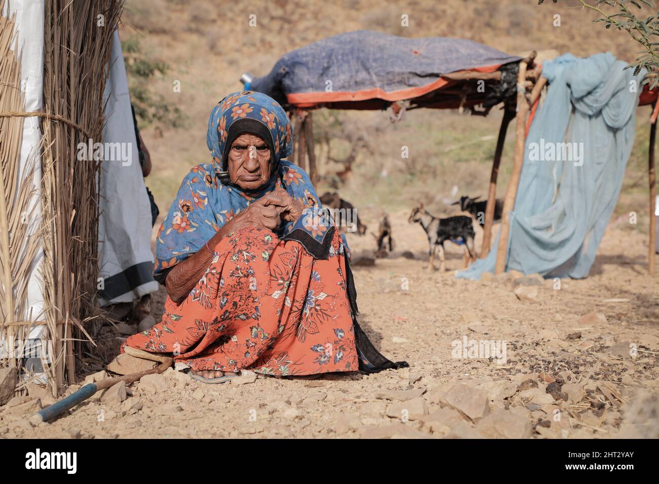 Taiz Yemen - 18 Feb 2022 : A sad old woman lives in camps for displaced ...