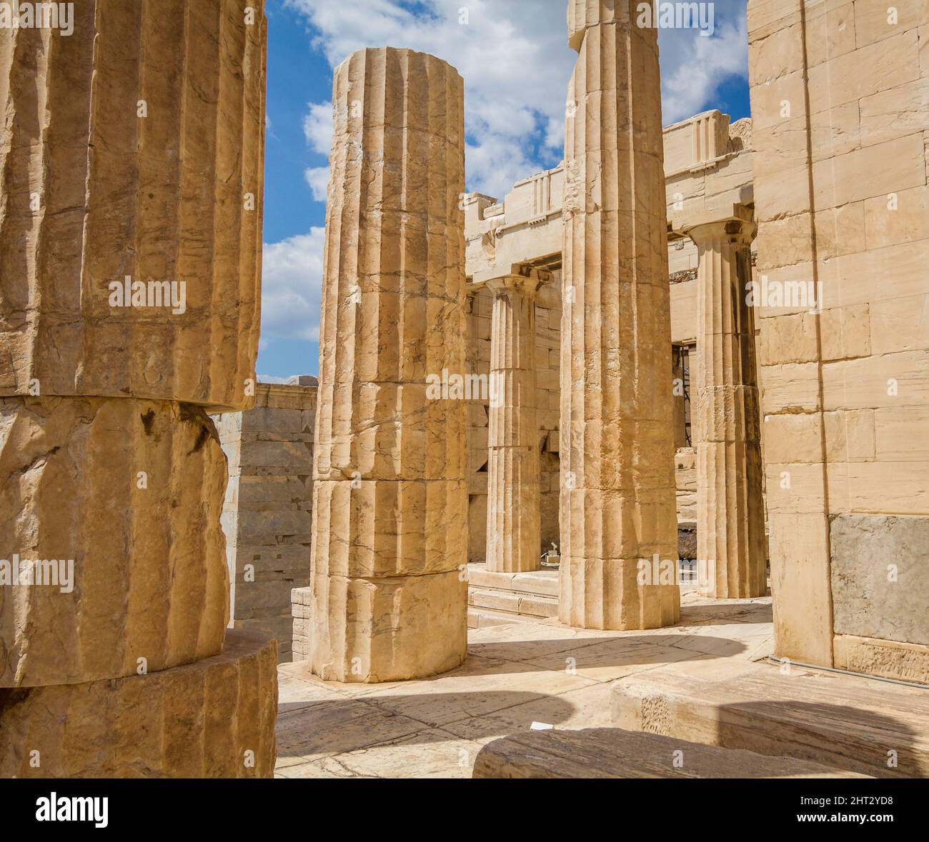 View of stone marble columns of Acropolis of Athens, Historical ...