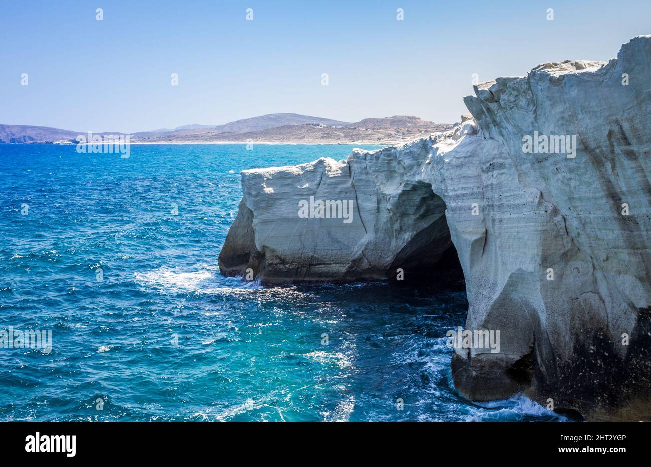 Beautiful rocky cliffs by the sea water in Sarakiniko Beach, the Milos ...