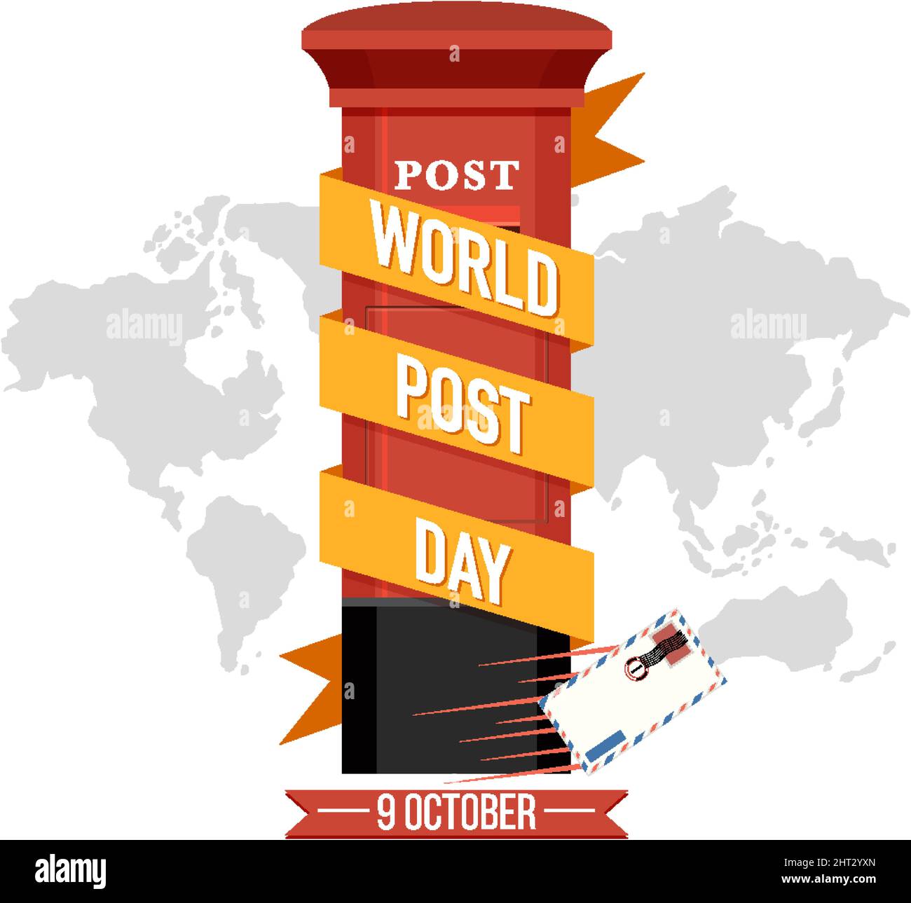 World post day with a postbox on world map background illustration ...