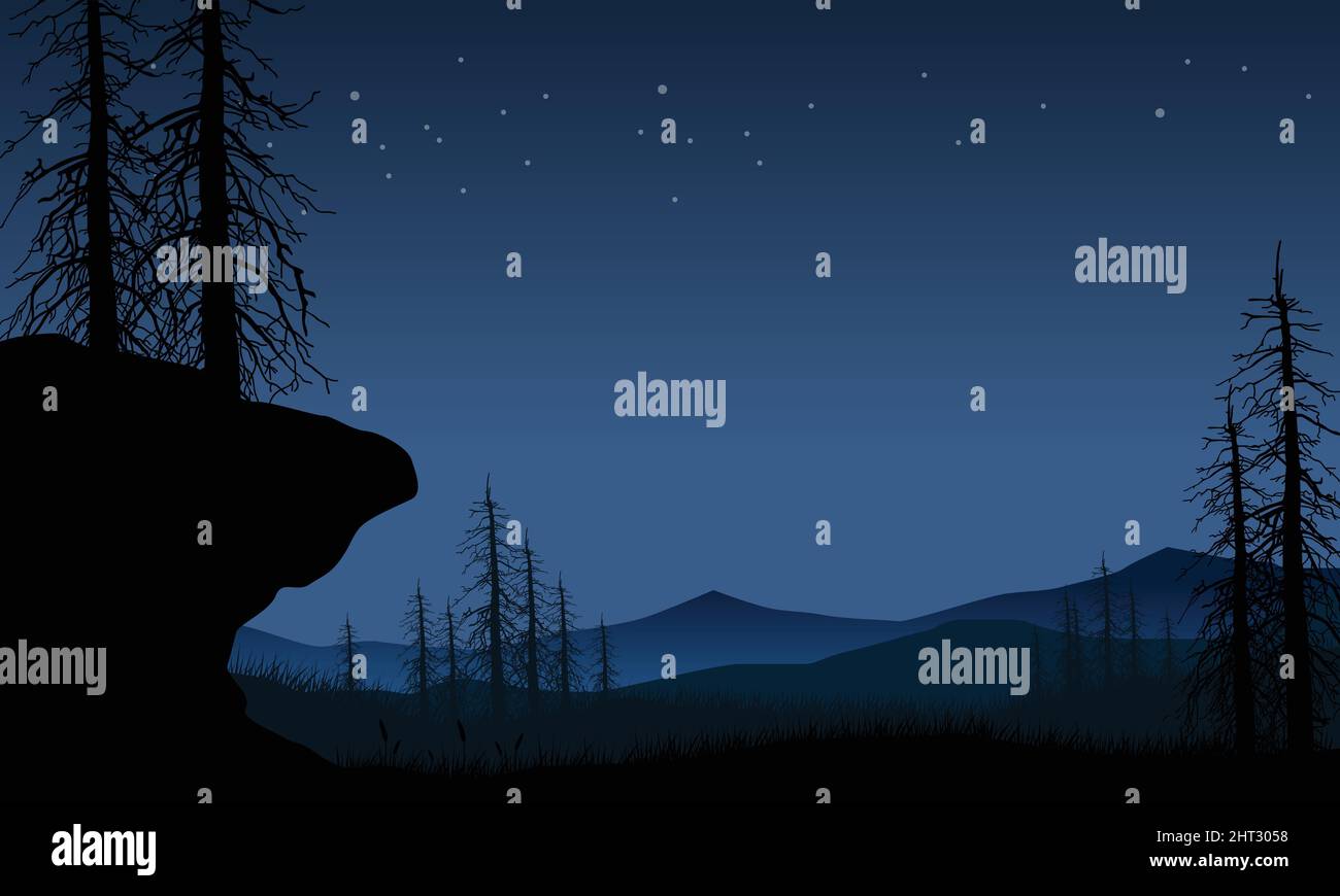 Beautiful mountain view at night from village with aesthetic cliff ...