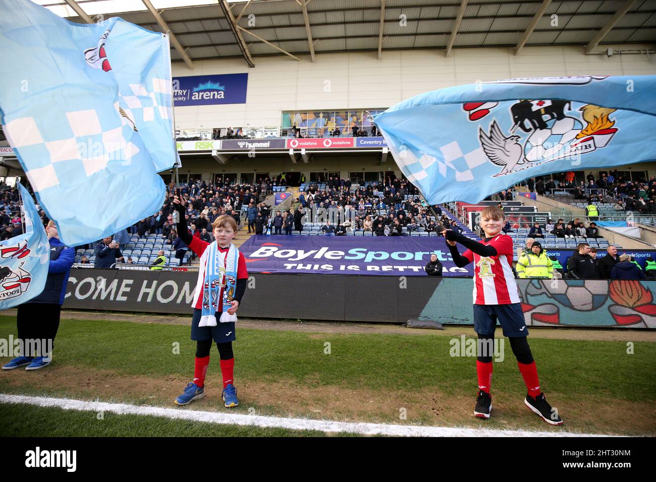 Coventry City flag bearers pitchside before the Sky Bet Championship ...