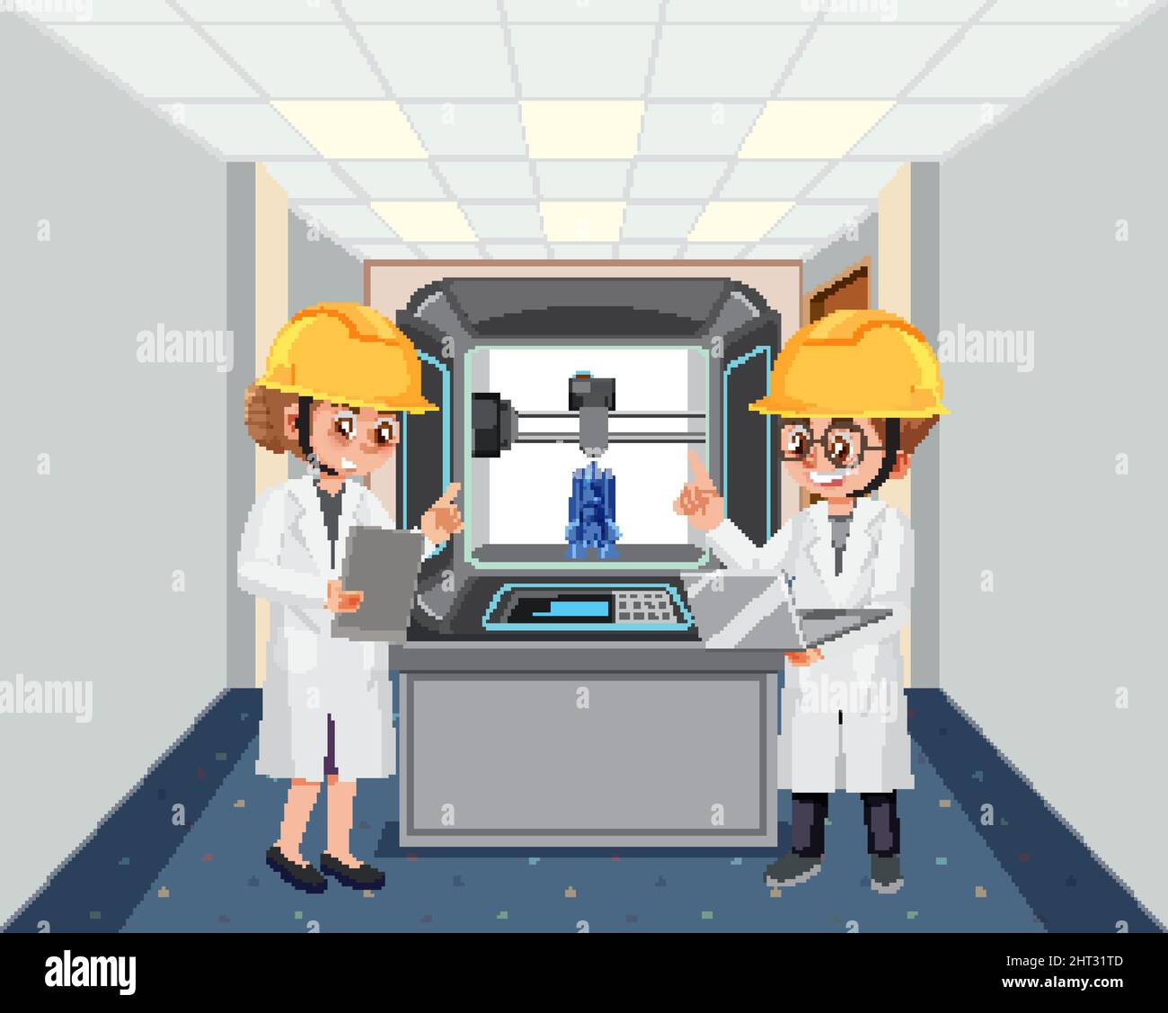 A robotic engineer controlling machine illustration Stock Vector Image ...