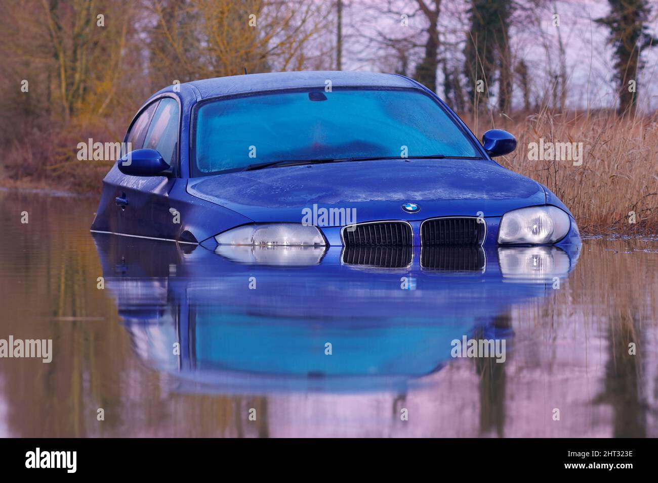 Reflections of a BMW submerged in water on Newton Lane near Castleford ...