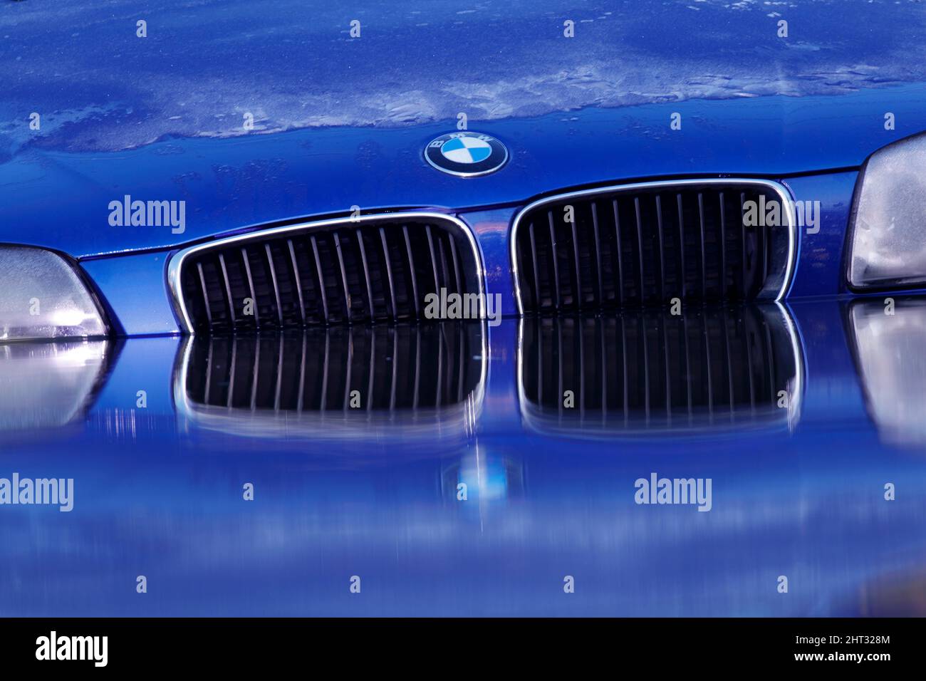 Reflections of a BMW submerged in water on Newton Lane near Castleford ...