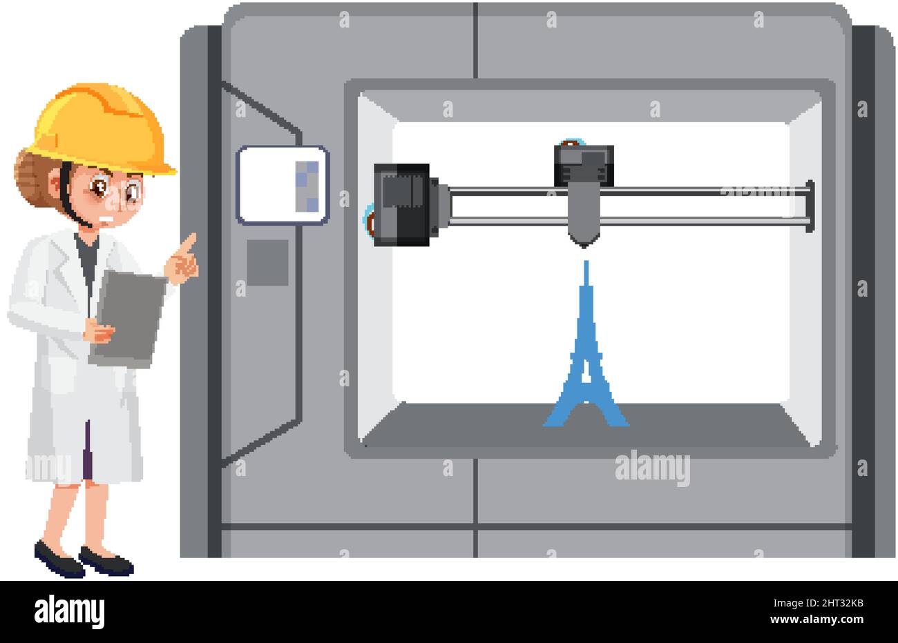 Engineer with 3D printer model machine illustration Stock Vector Image ...