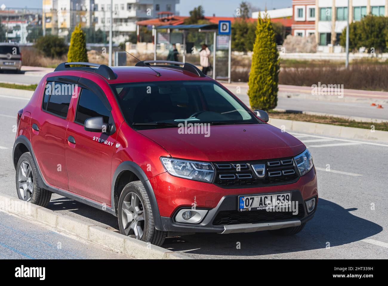 Side, Turkey – February 06 2022: red Dacia Sandero Stepway is parked on ...