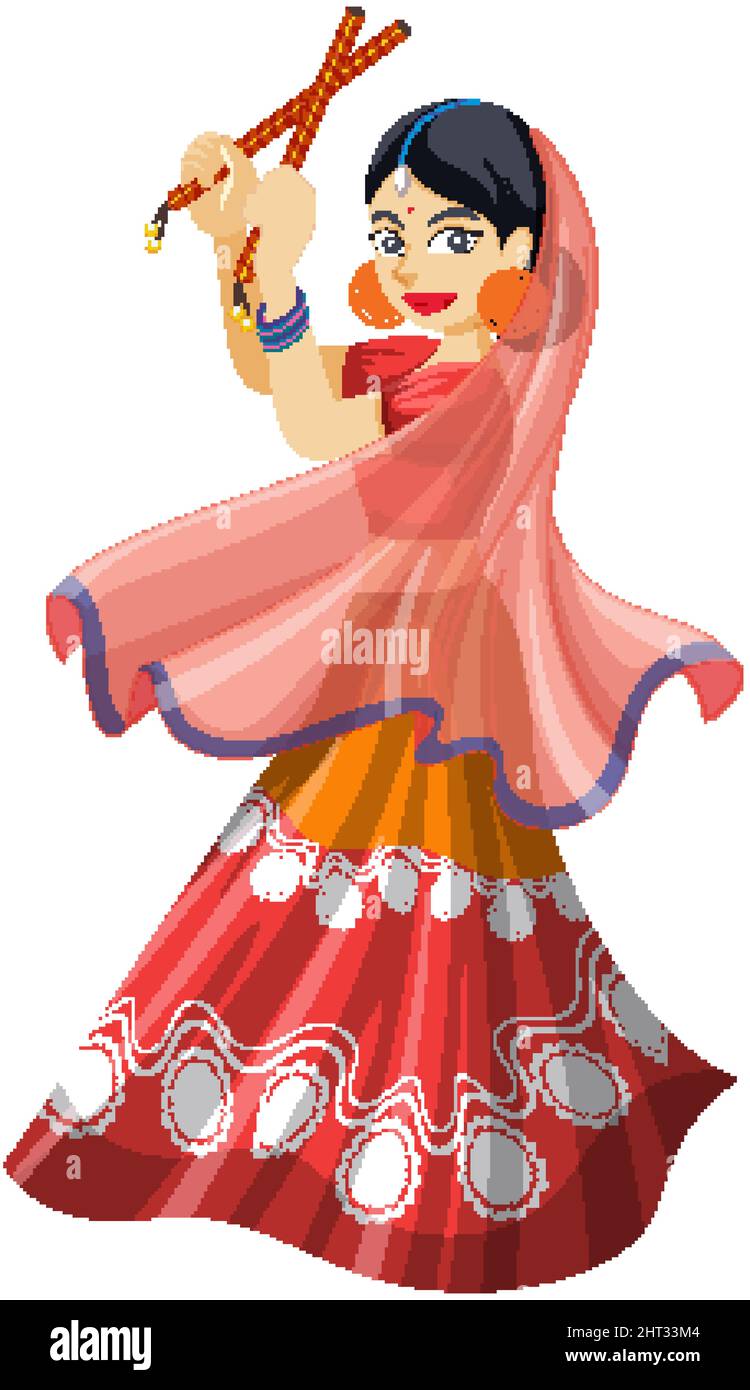 Indian woman dancing with two sticks illustration Stock Vector Image ...