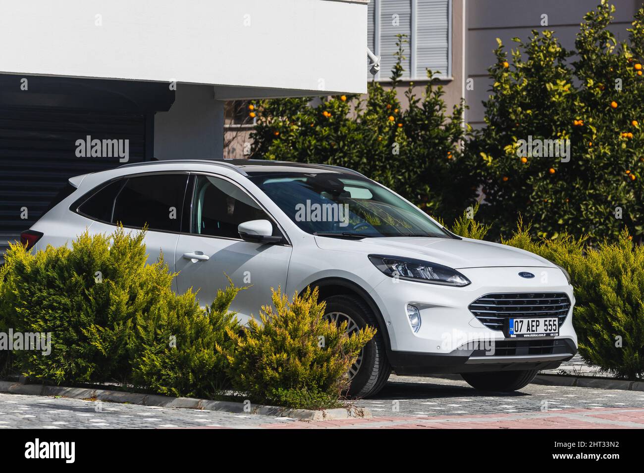 Side, Turkey -January 22, 2022: white Ford Kuga is parked on the street ...