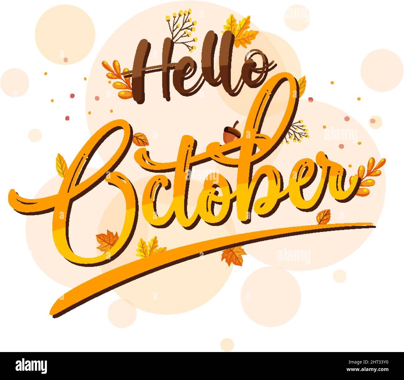Hello October logo with ornamental autumn leaf illustration Stock ...