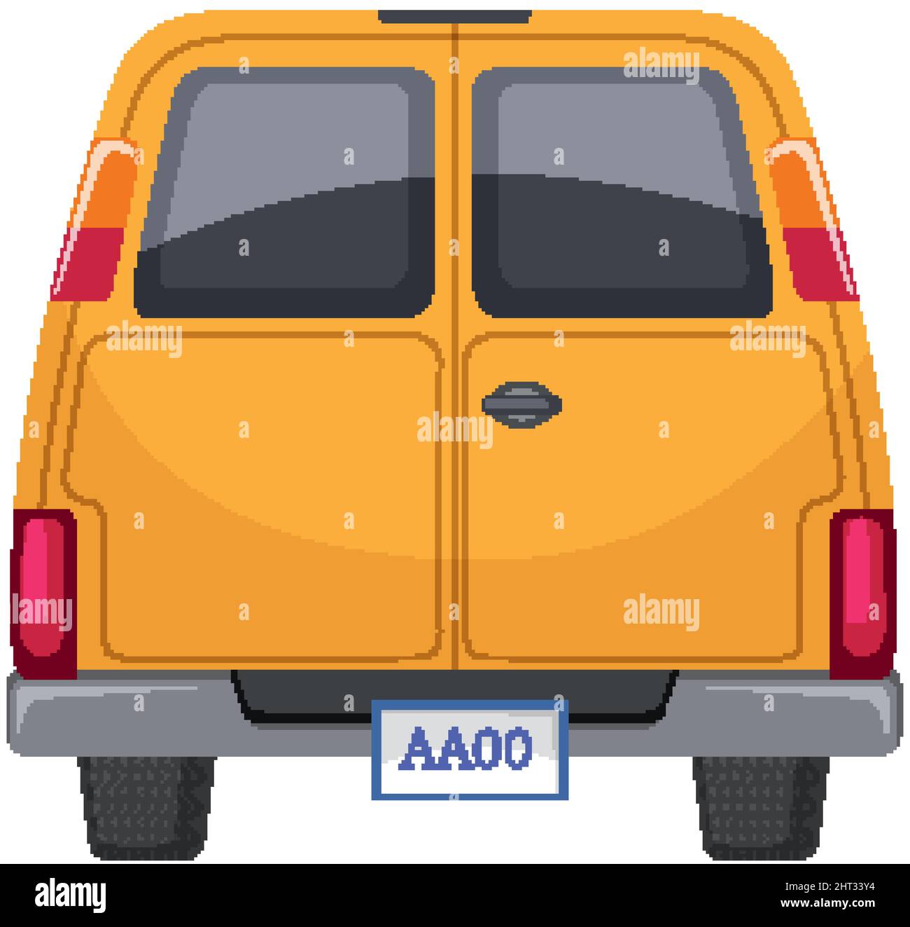 Back of a yellow car on white background illustration Stock Vector ...