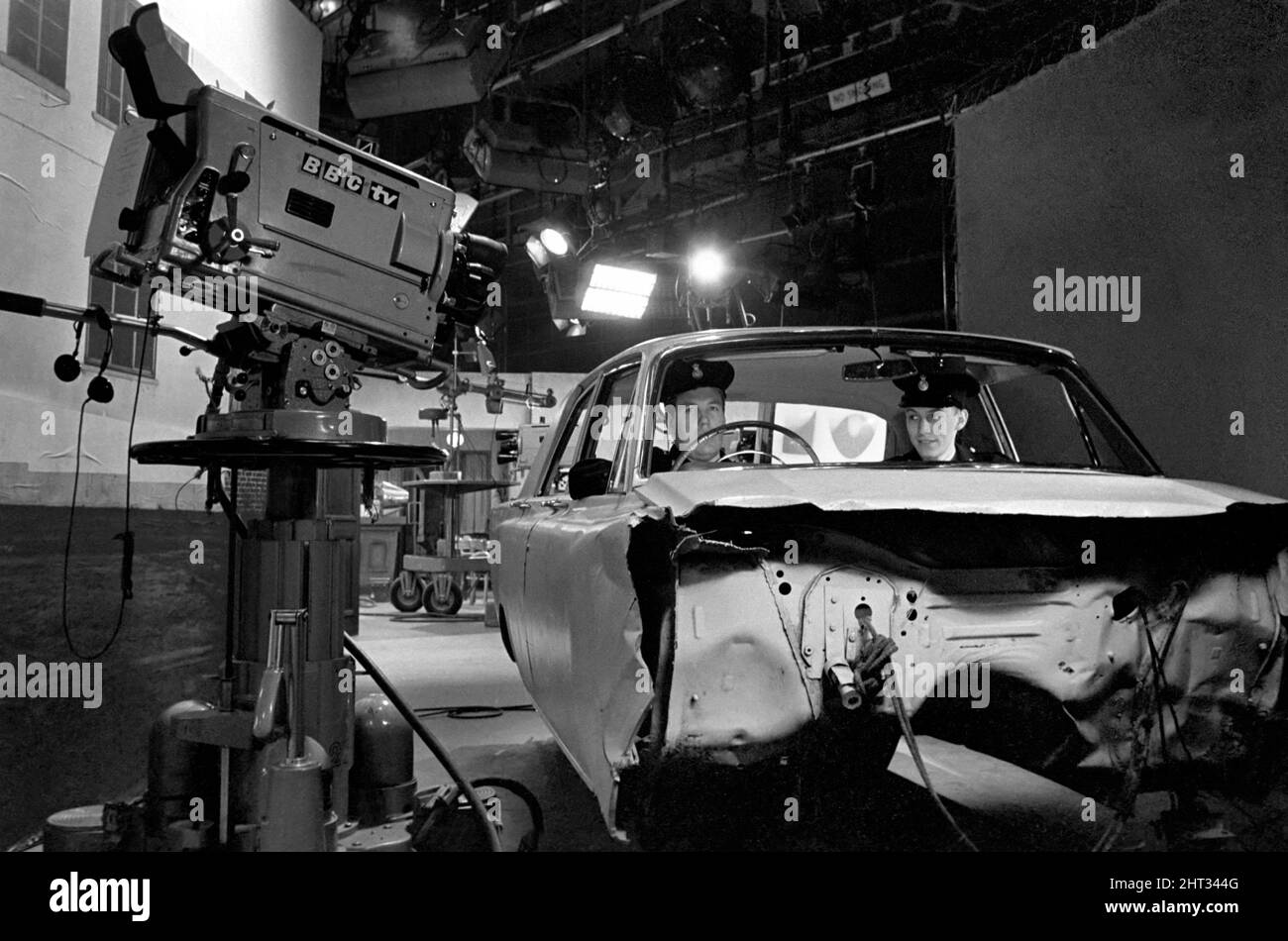 Cast and crew of Z-Cars TV programme seen here recording an episode of ...