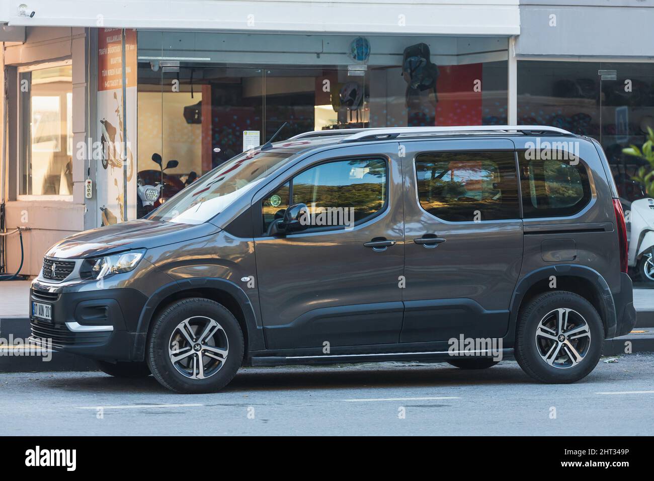 Side; Turkey – February 06 2022 : gray PEUGEOT RIFTER is parking on the ...