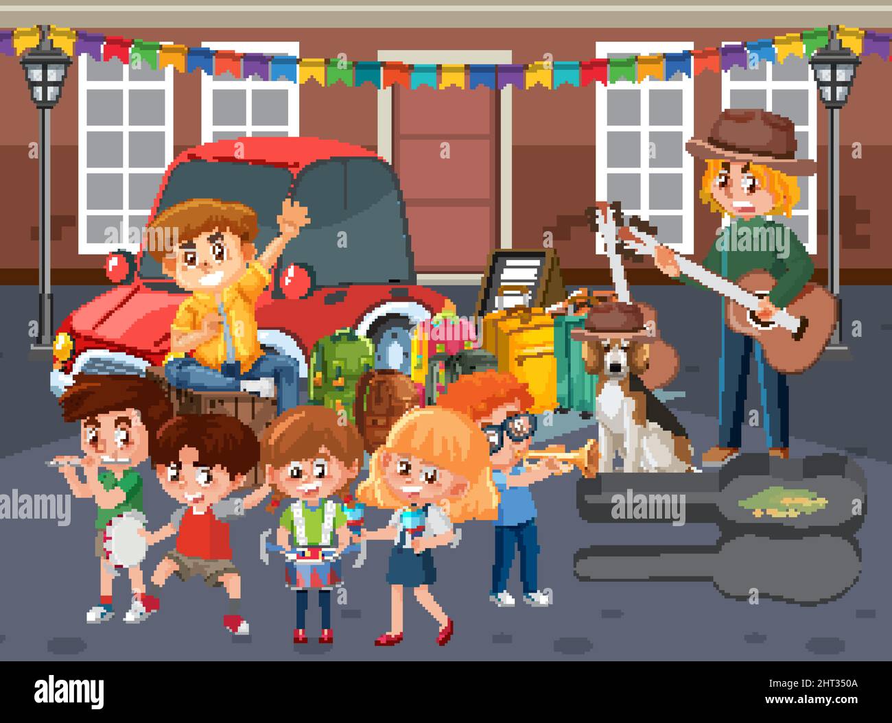 Buskers at market Stock Vector Images - Alamy