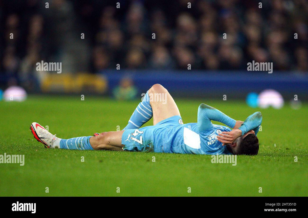 Manchester City's Phil Foden appears injured during the Premier League ...
