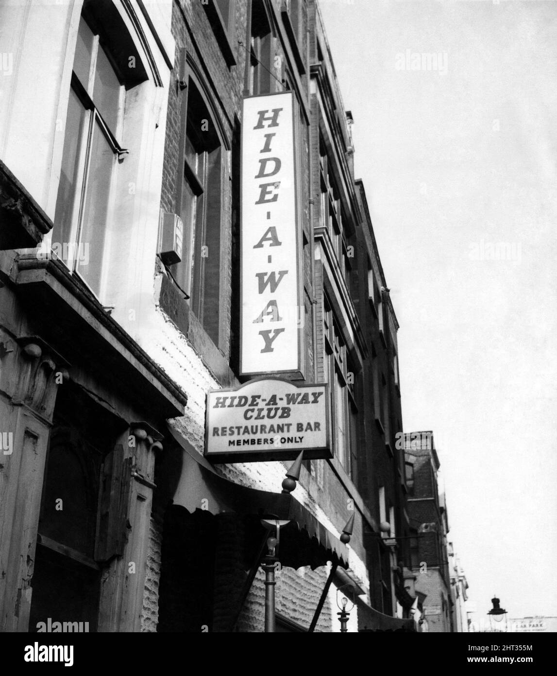Kray Twins Case. Sign of the "Hide away" Club in Gerrard Street. March ...