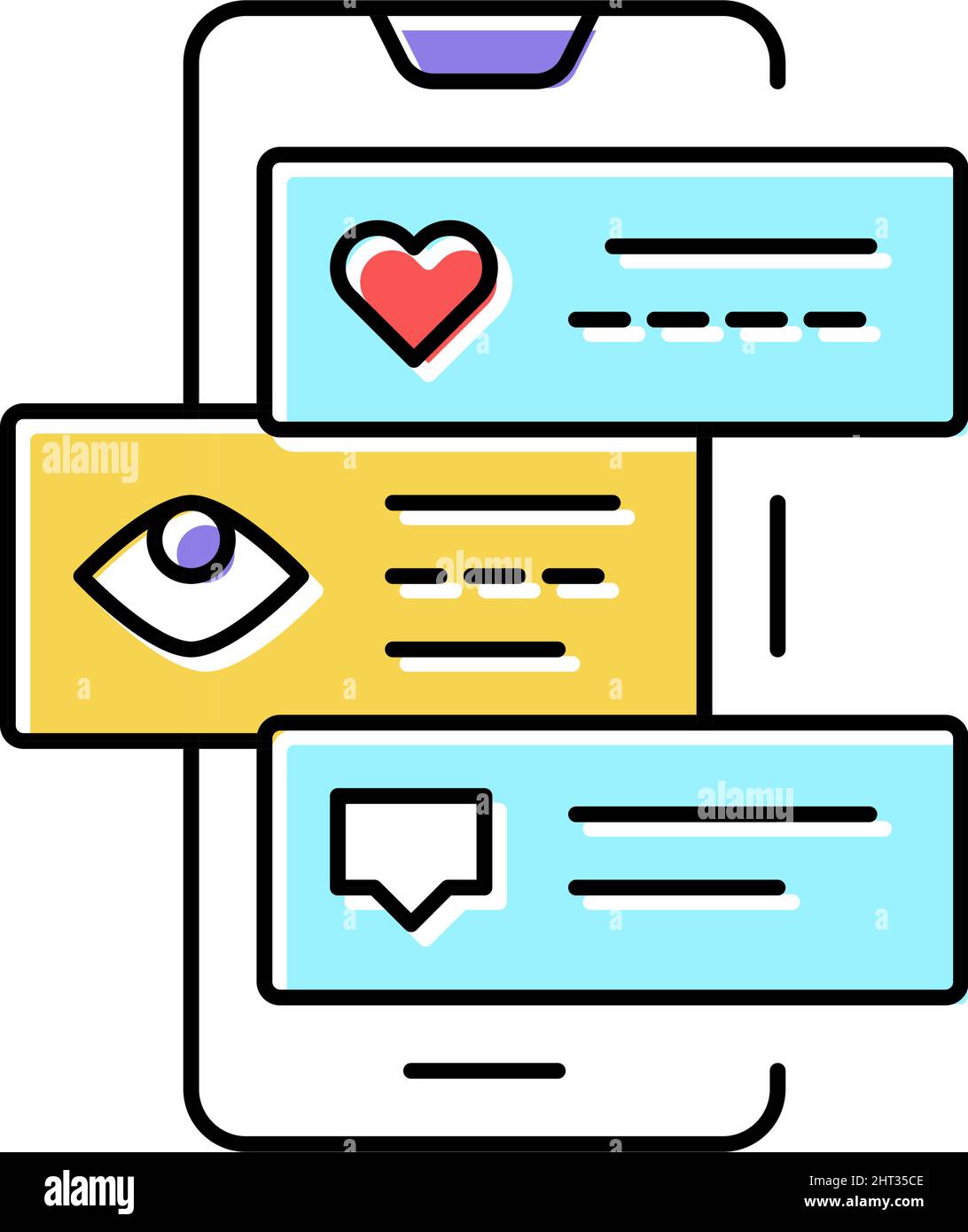 smm like view and comment phone screen color icon vector illustration ...