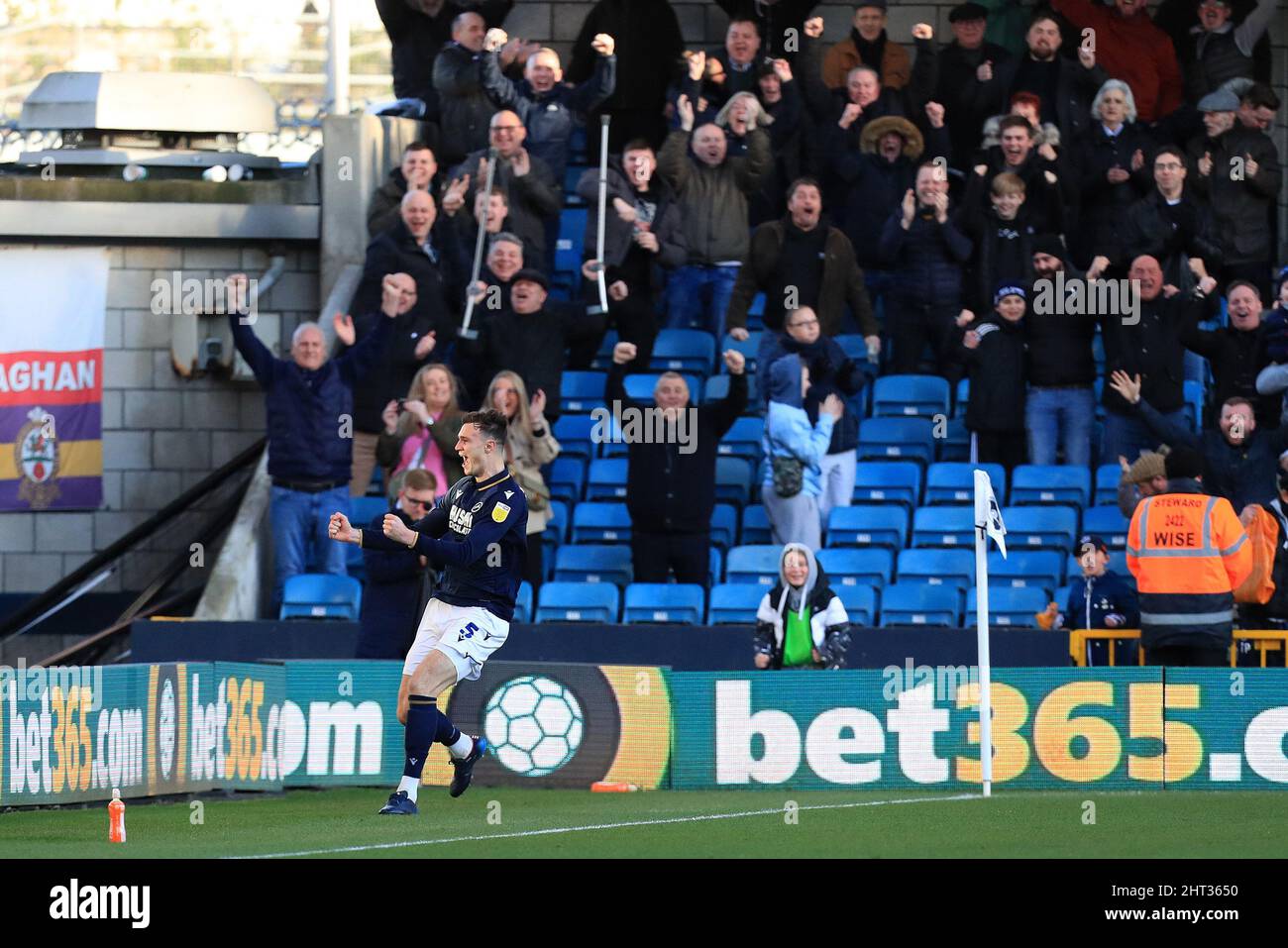 London, UK. 26th Feb, 2022. GOAL: Jake Cooper #5 of Millwall is the ...