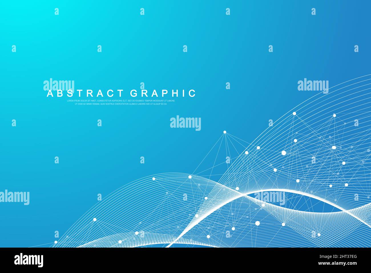 Digits abstract background with connected line and dots, wave flow. Digital neural networks ...