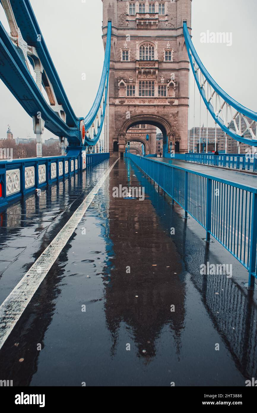 Photo of bridge and bridge tower on a rainy day Stock Photo - Alamy
