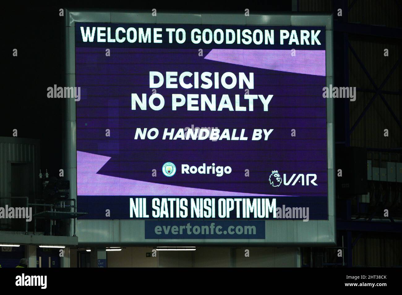 Large screen after VAR decides no penalty for a possible handball by ...