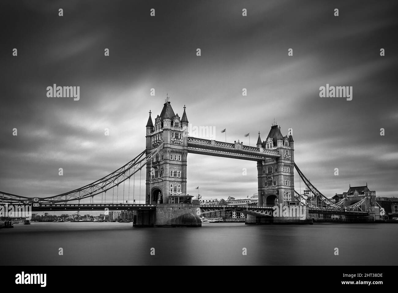 Grayscale shot of the London Bridge, United Kingdom Stock Photo - Alamy