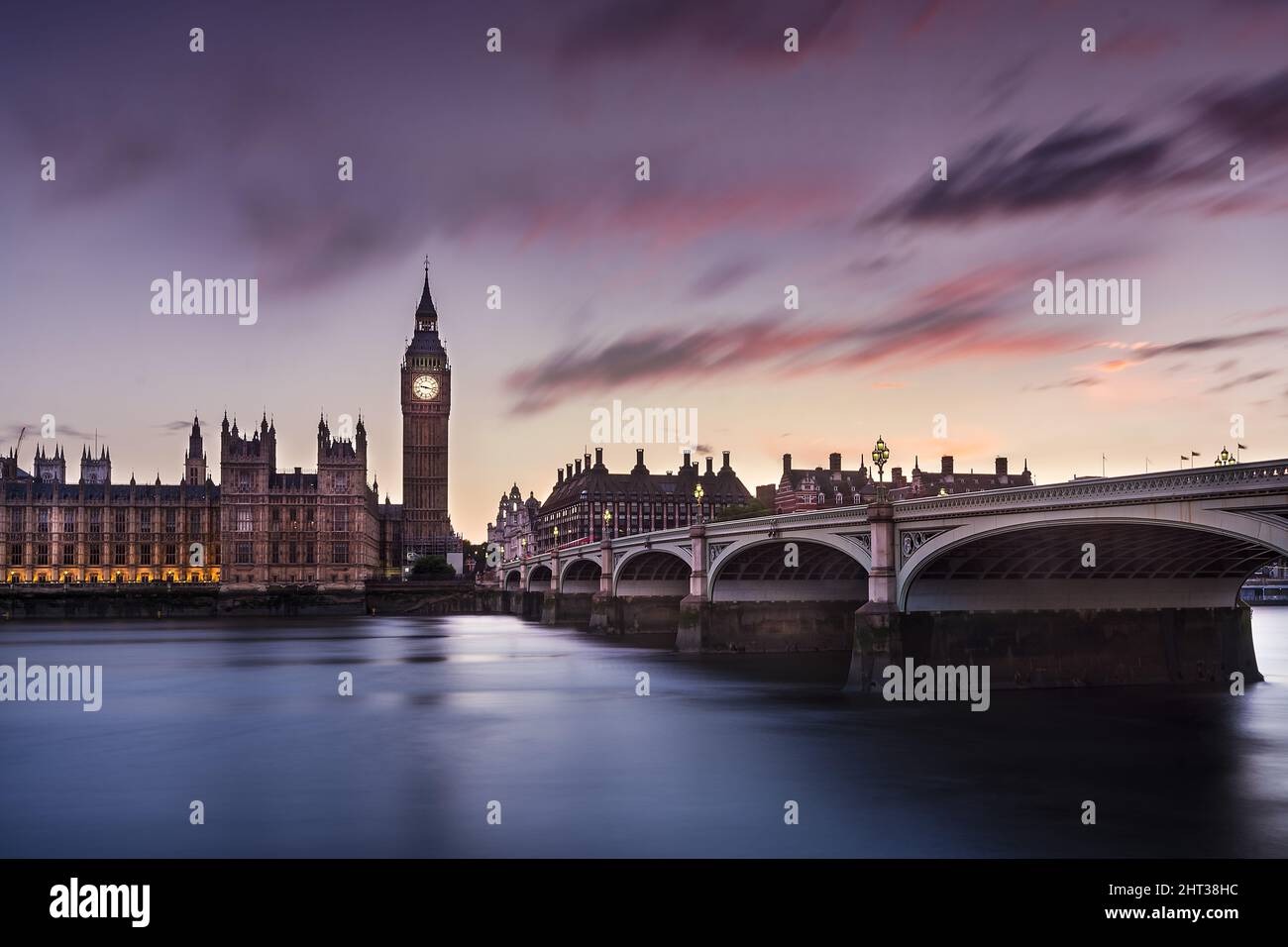 Shot across the River Thames of the clock tower Big Ben, London, UK ...