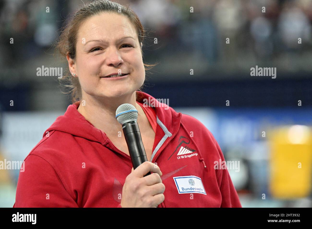 Leipzig, Germany. 26th Feb, 2022. Christina Schwanitz stands at the ...