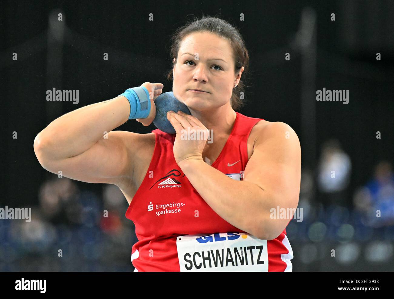 Leipzig, Germany. 26th Feb, 2022. Christina Schwanitz stands at the ...