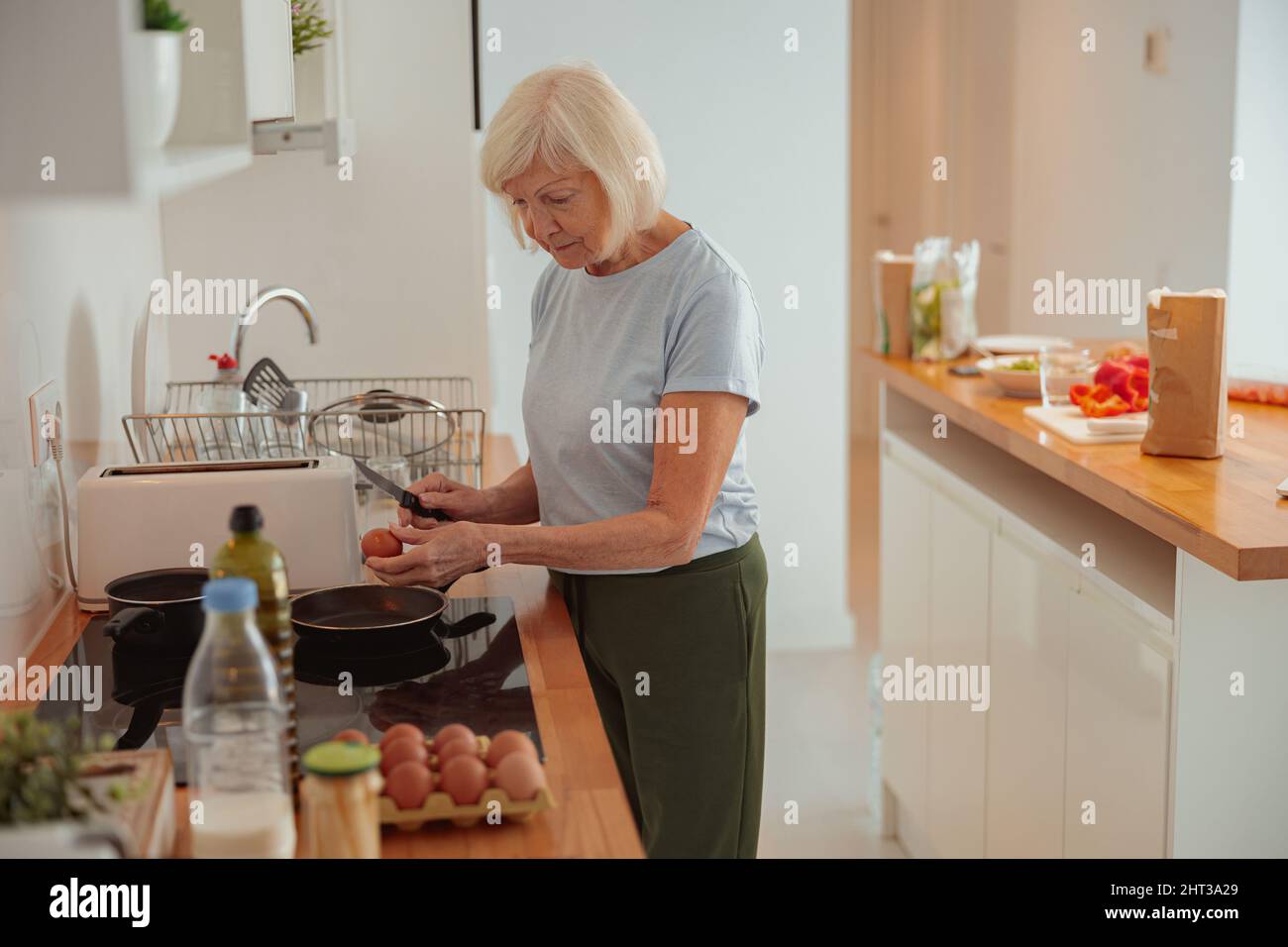 Elderly woman cooking in kitchen at home Stock Photo - Alamy