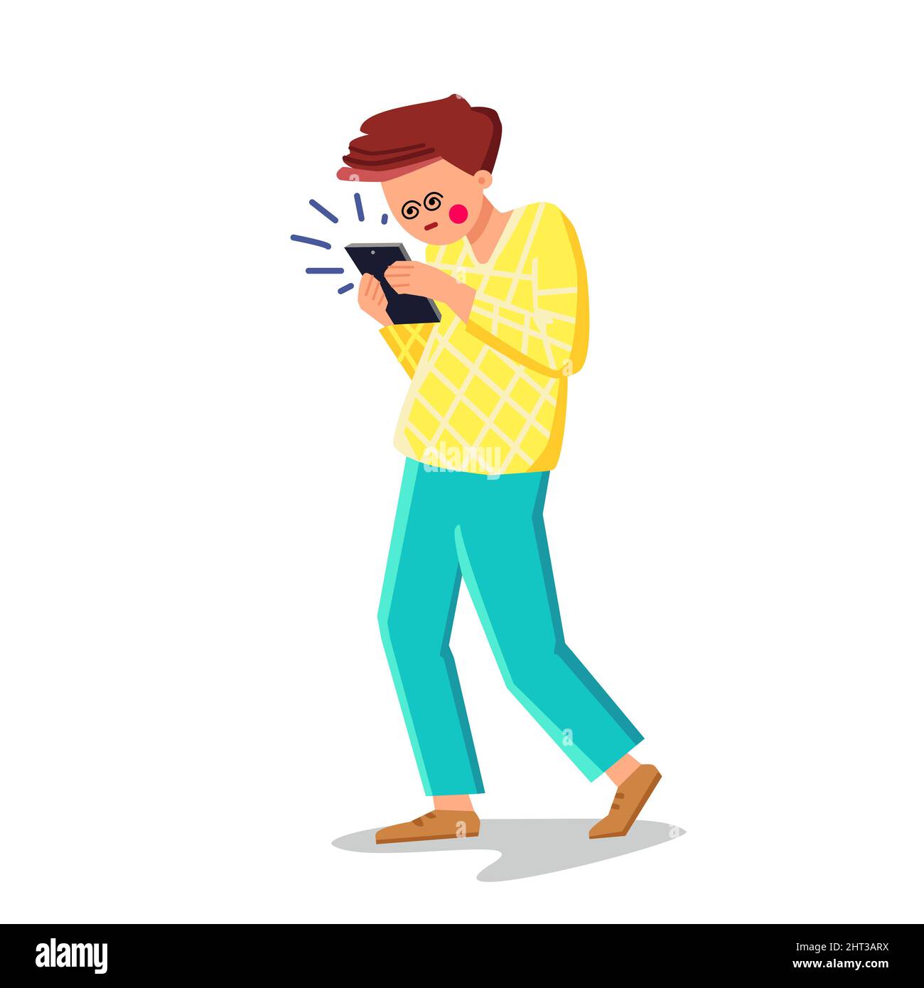 Man With Addiction Mobile Phone Gaming Vector Stock Vector Image & Art ...