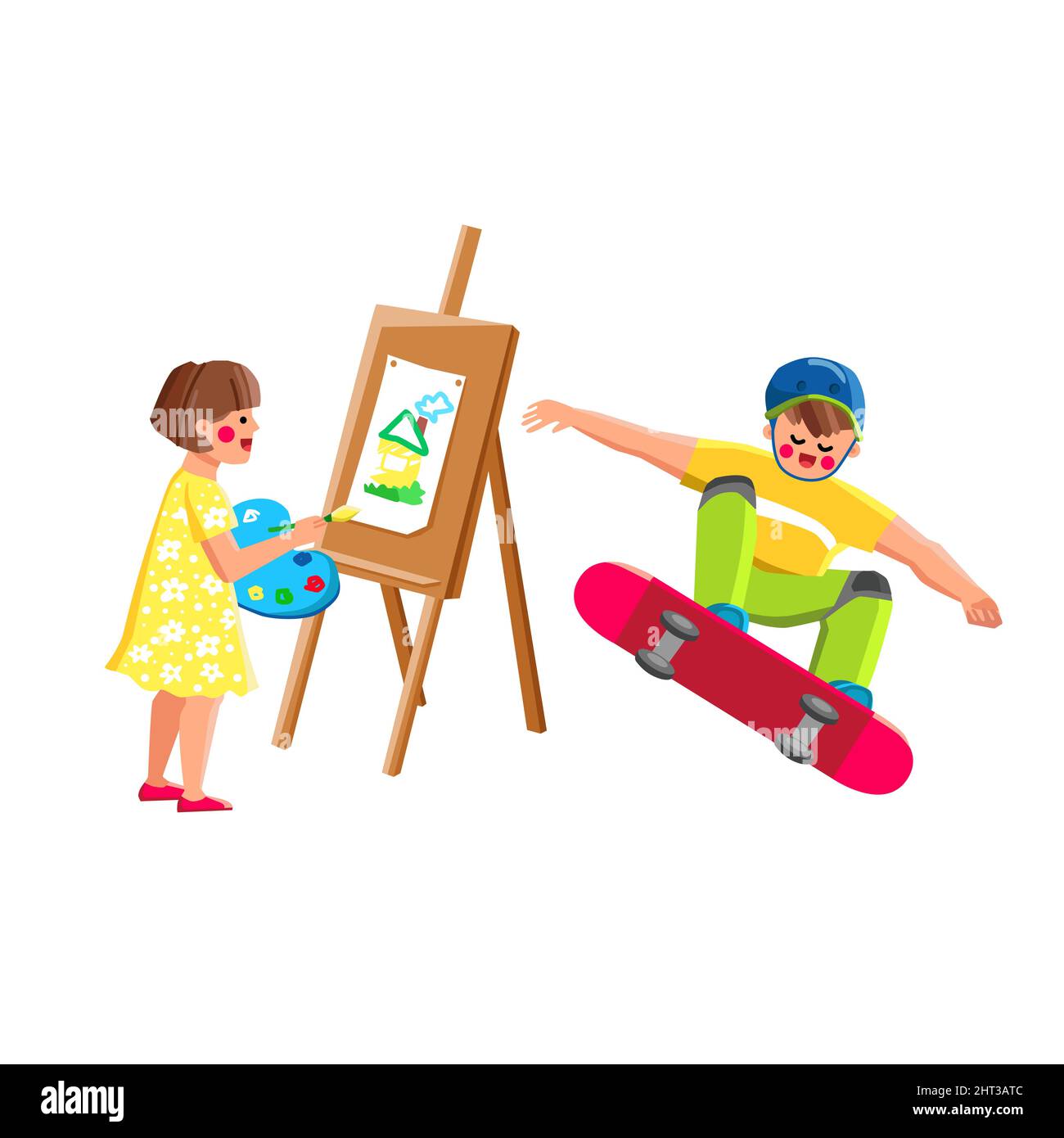 Boy And Girl Children Hobbies Activities Vector Stock Vector Image ...