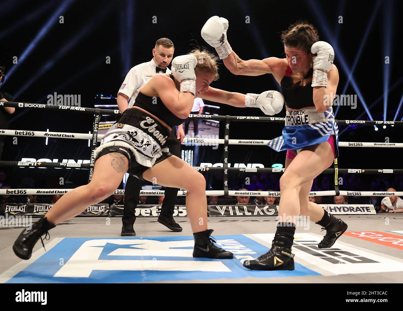 Ebonie Jones (left) and Effy Kathopouli in action during the junior ...